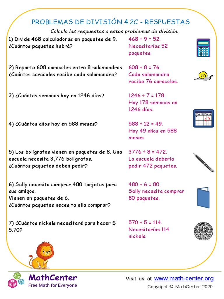 Division Problems 4 2c Answers | PDF
