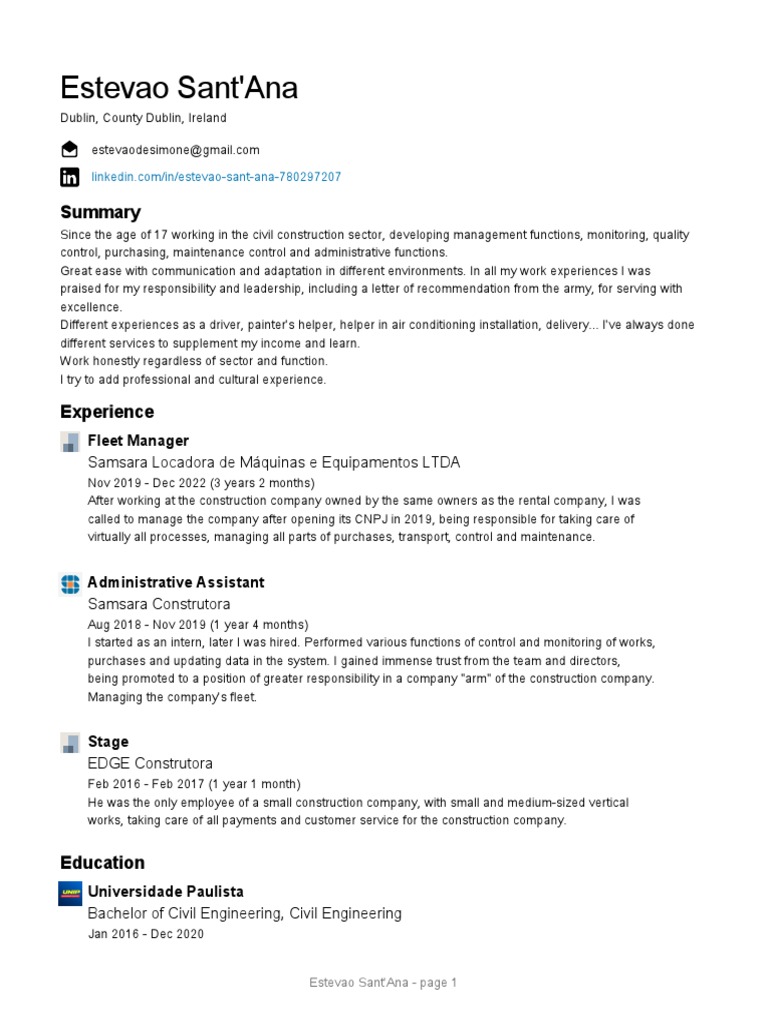 Resume Estevao Linkedin | PDF | Business
