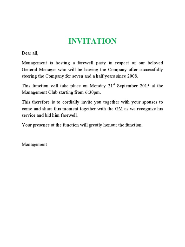 Invitation GM Farewell | PDF | Cooking, Food & Wine