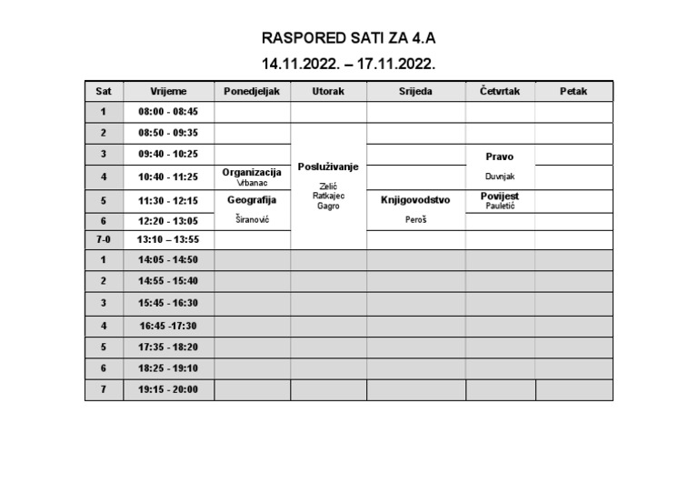 Raspored Sati Za 4A 14 11 | PDF