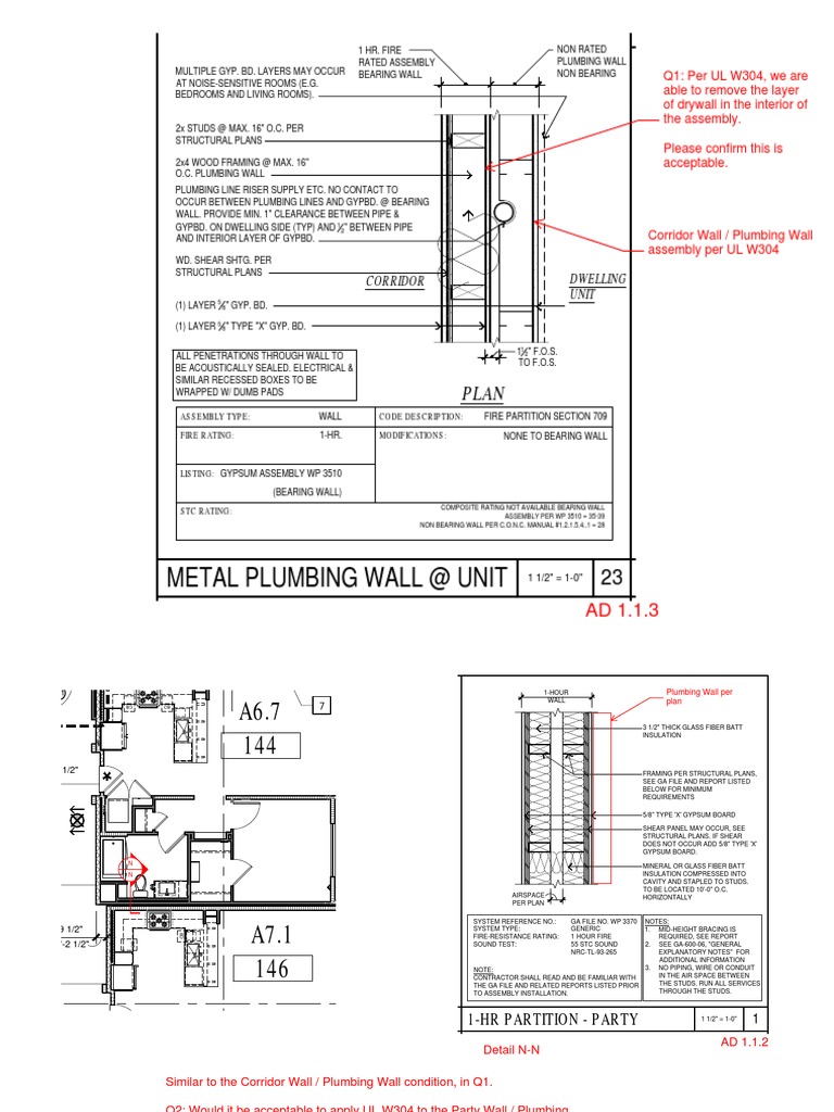 UL W304 Corridor Plumbing Wall Assembly | PDF | Drywall | Wall