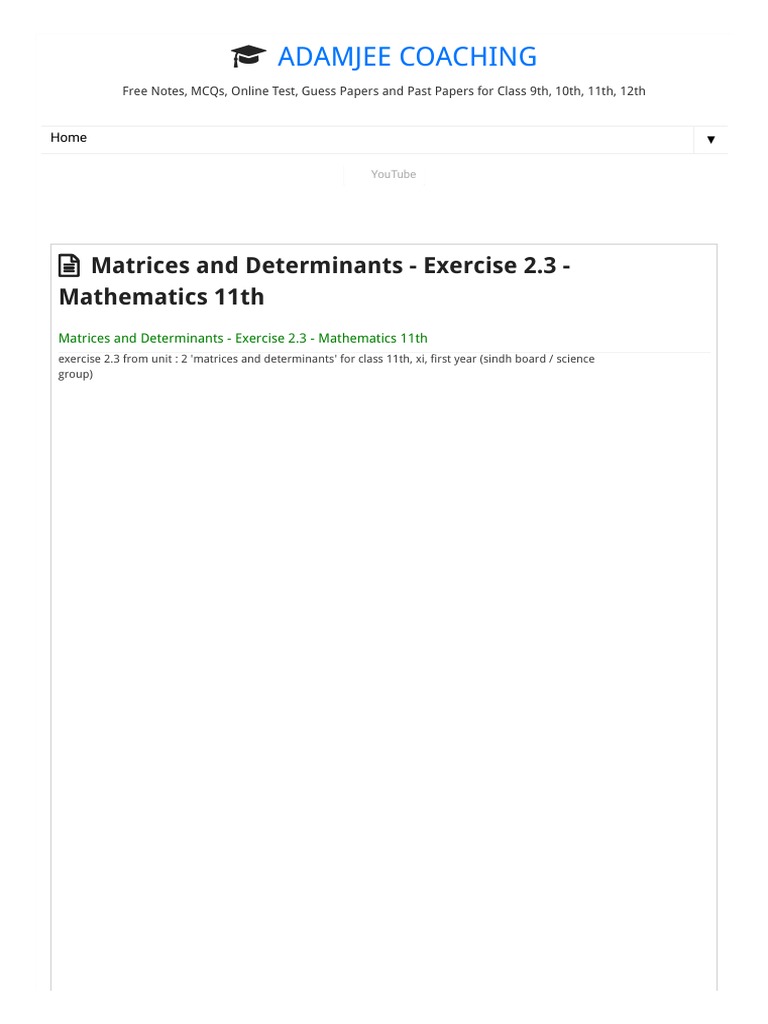 Matrices and Determinants - Exercise 2.3 - Mat | PDF