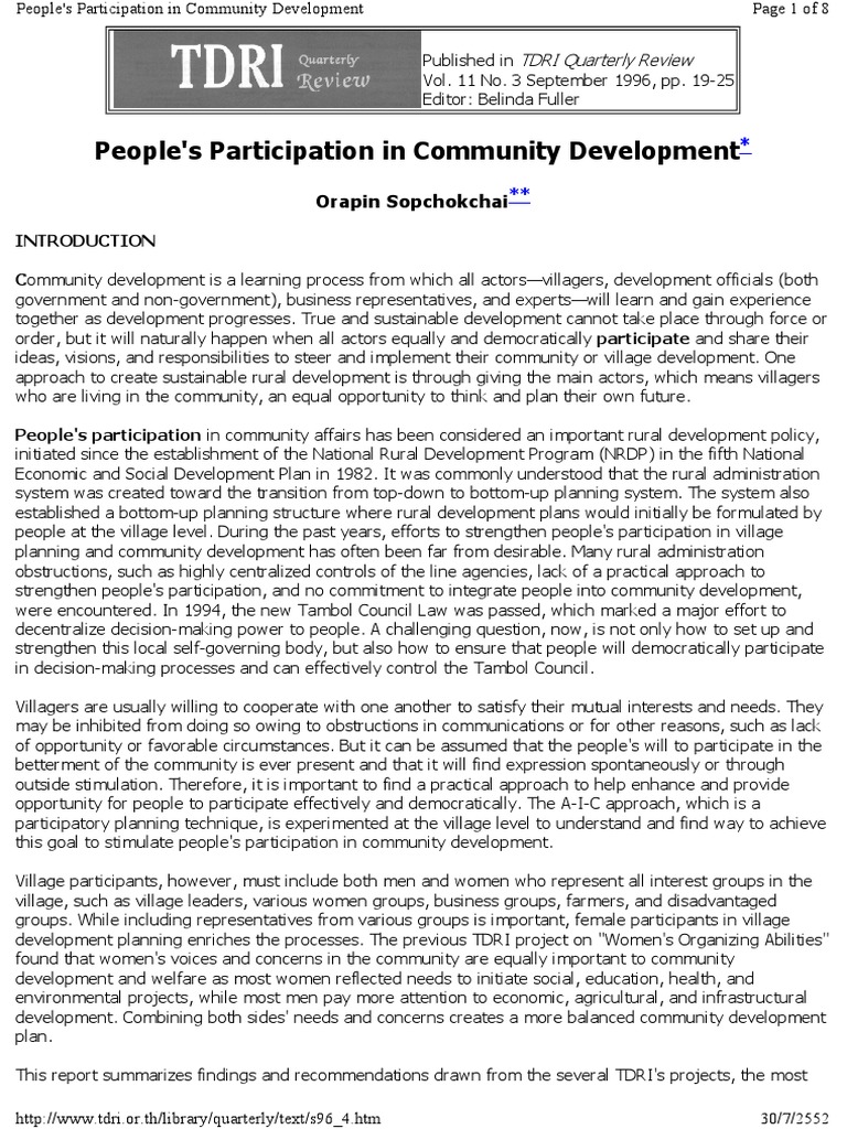 People's Participation in Community Development: Orapin Sopchokchai ...