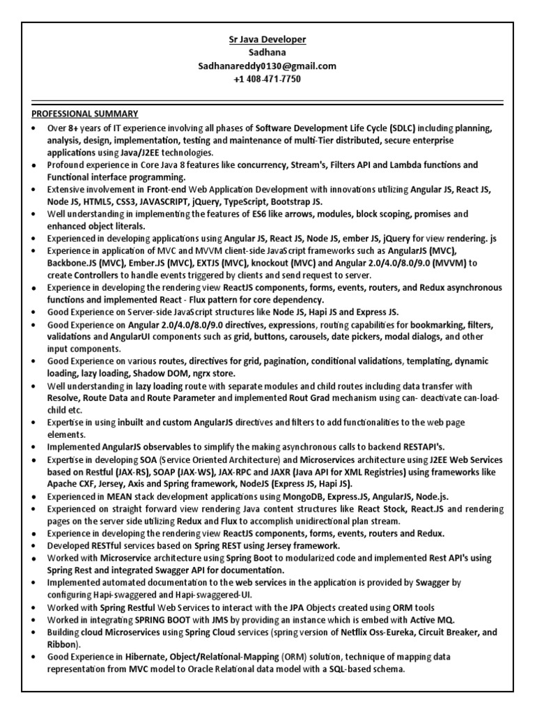 Sadhana Java Resume | PDF | Spring Framework | Angular Js