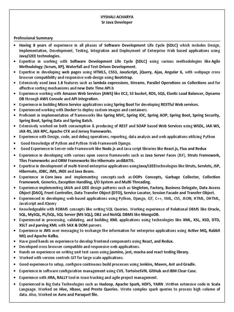 Vyshali Java Resume | PDF | Spring Framework | Databases