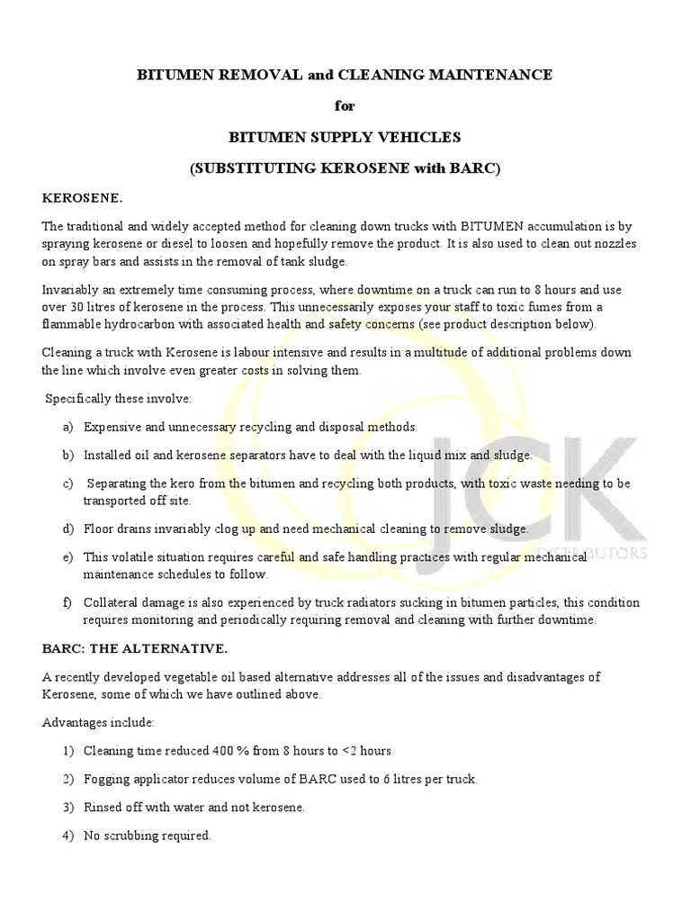 BITUMEN REMOVAL and CLEANING MAINTENANCE SPECIFICS | PDF | Asphalt ...