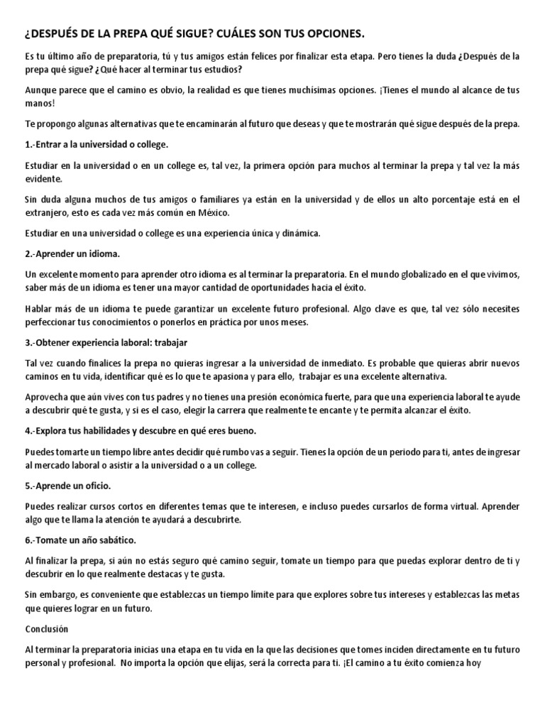 Después de La Prepa Qué Sigue | PDF | Estilo de vida