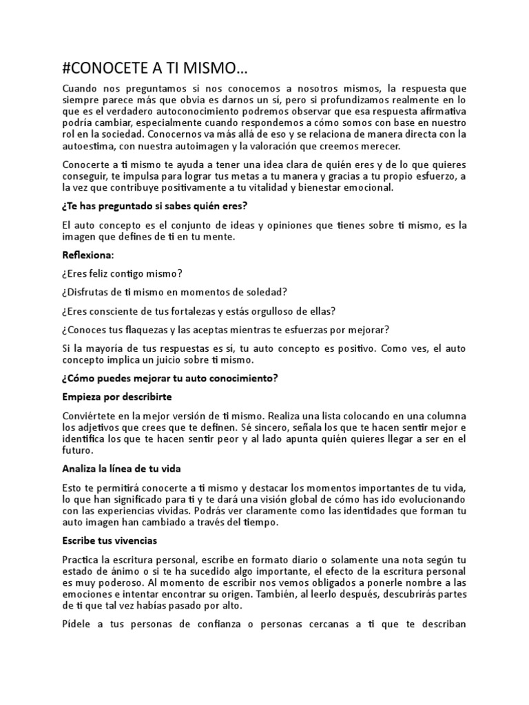 Conocete A Ti Mismo | PDF | Autoestima | Conceptos psicologicos