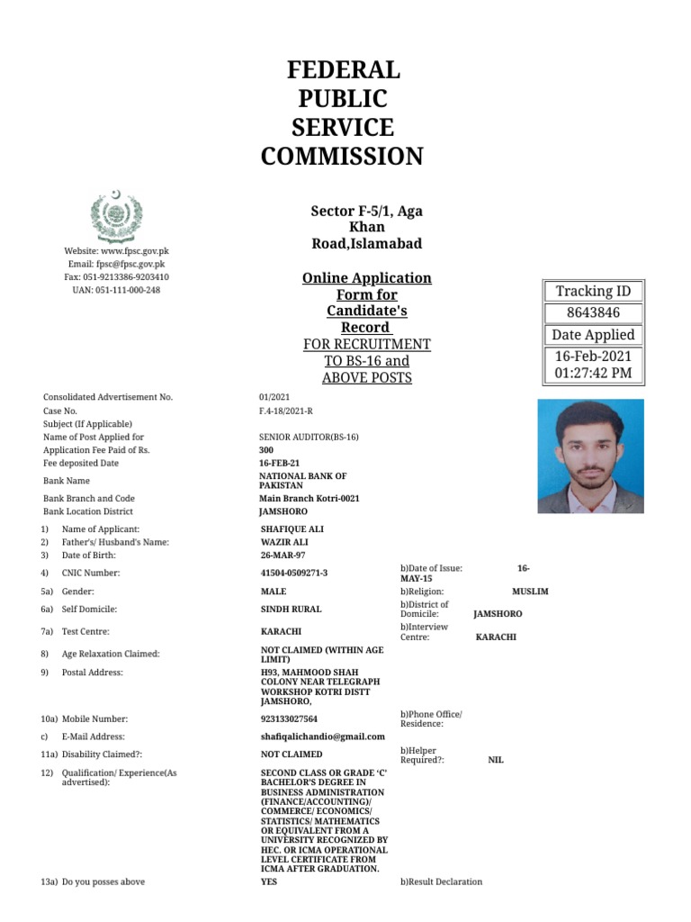 FPSC Senior AuditorApplication Print | PDF FPSC Senior AuditorApplication Print | PDF
