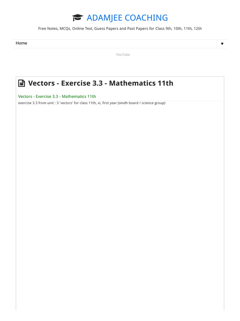 Vectors - Exercise 3.3 - Mathematics 11th | PDF