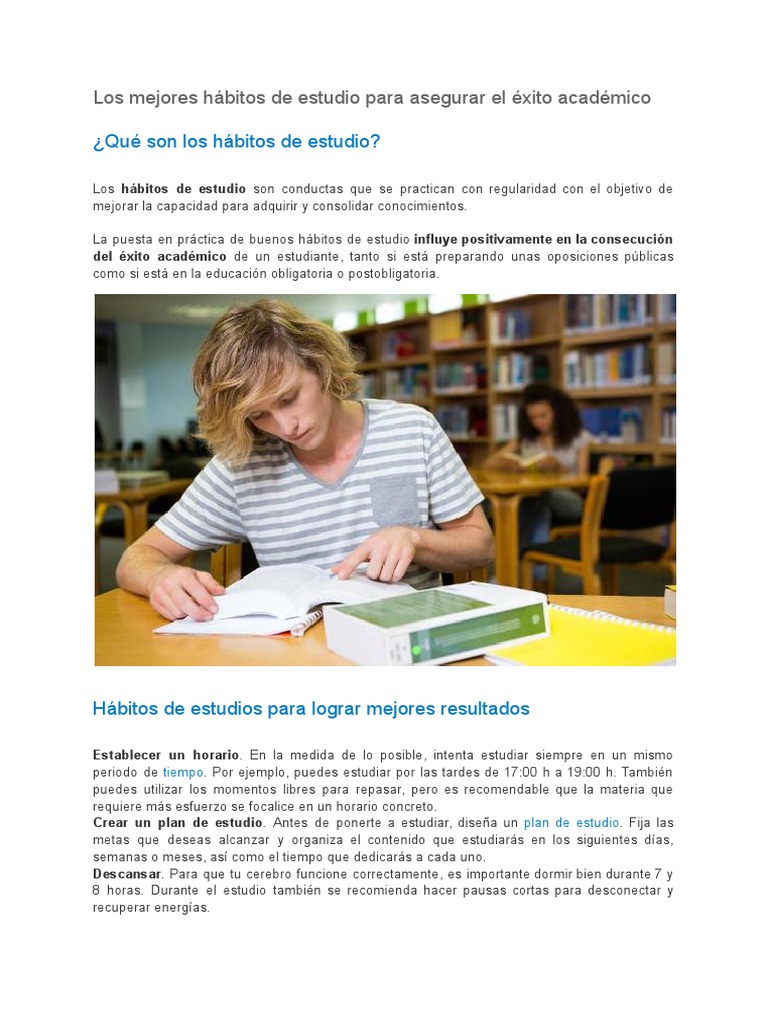 Los Mejores Hábitos de Estudio para Asegurar El Éxito Académico | PDF ...