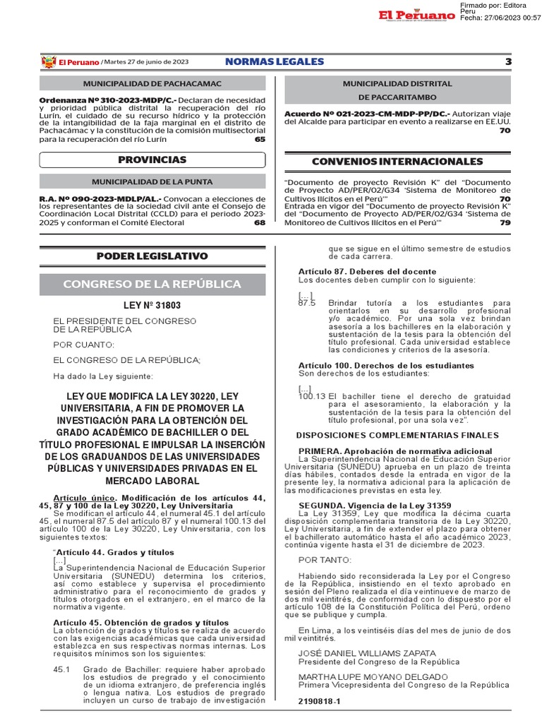 Congreso de La República: Normas Legales | PDF | Perú | Universidad