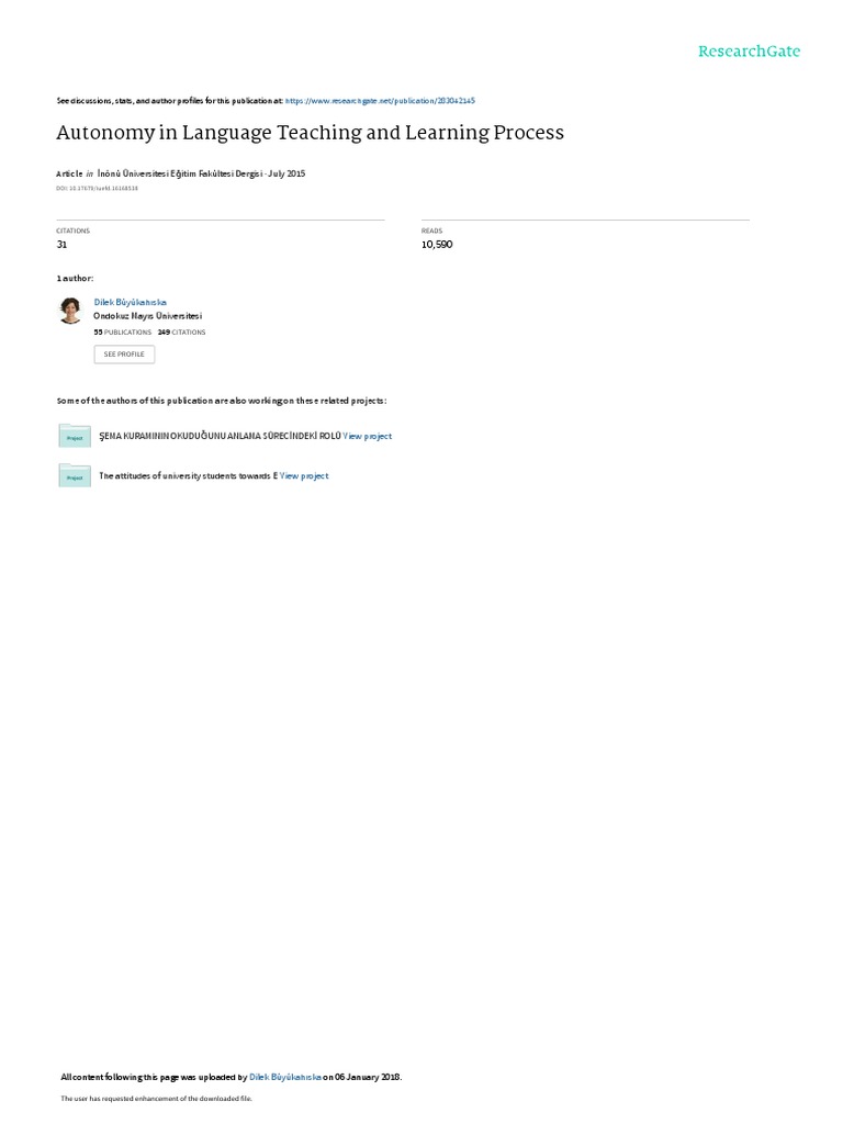 Autonomy in Language Teaching and Learning Process | PDF | Learning | Teachers