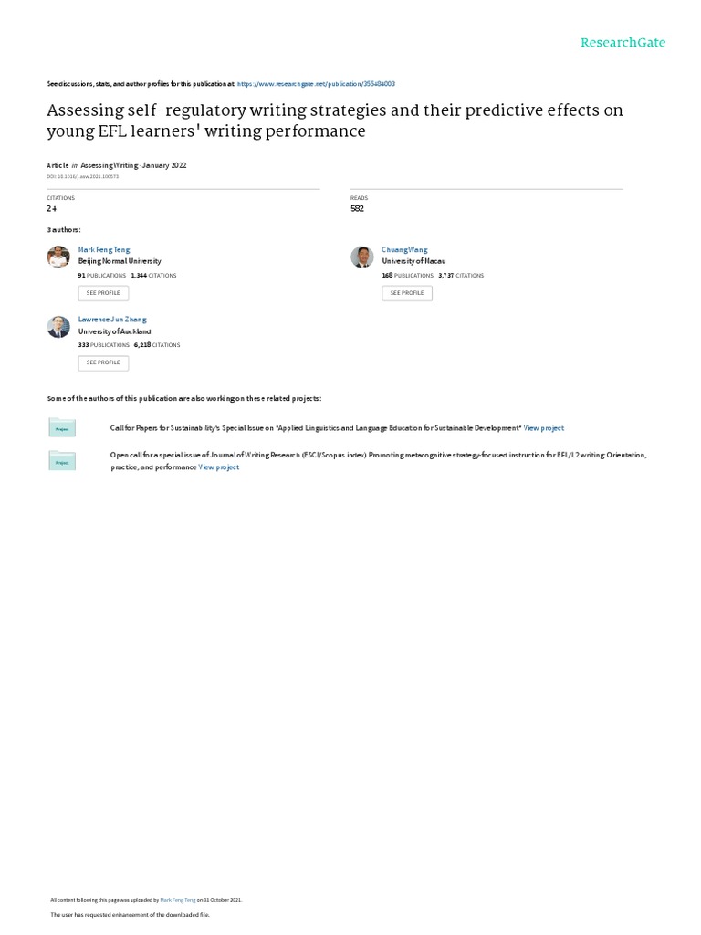 Assessing Self-Regulatory Writing Strategies and Their Predictive ...