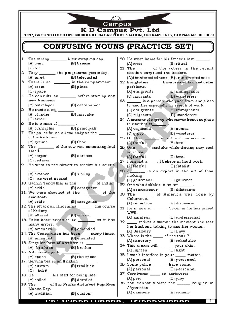 Confusing Nouns Practice Set | PDF