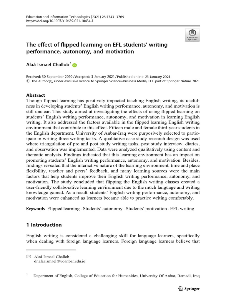 The Effect of Flipped Learning On EFL Students' Writing Autonomy | PDF ...