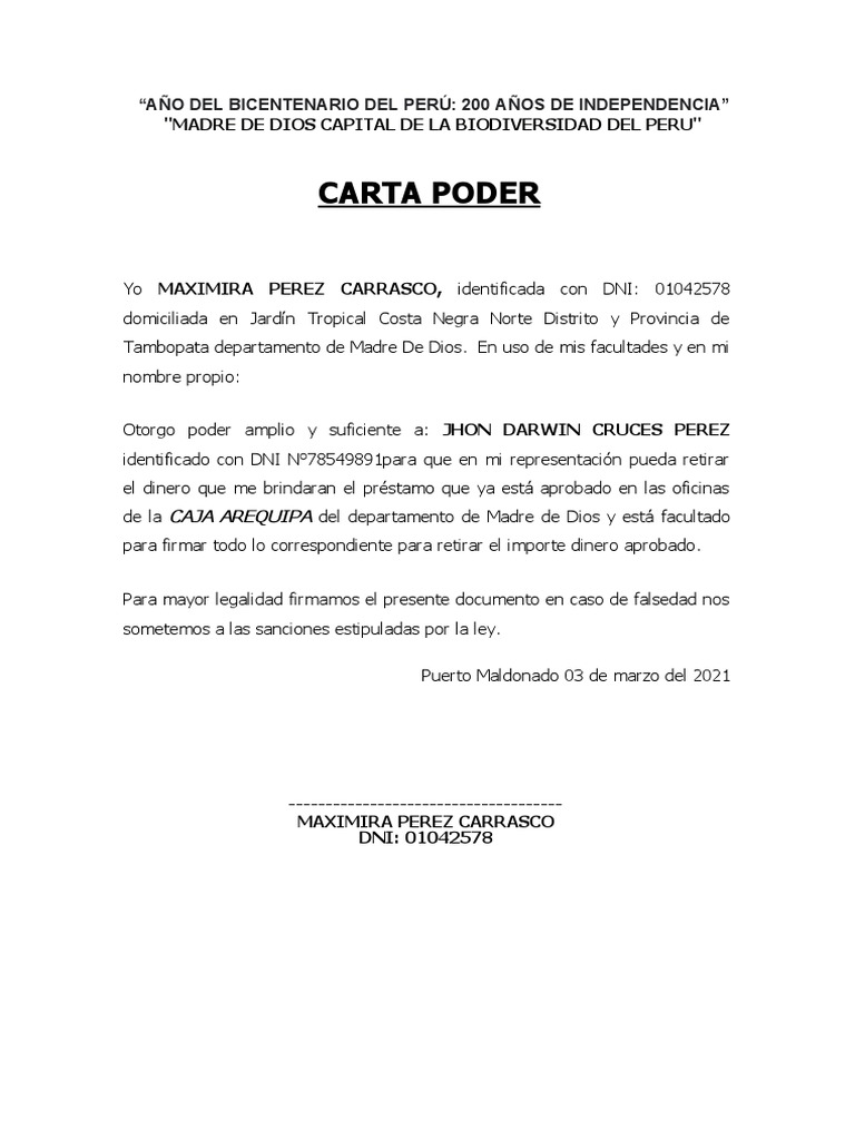 Carta Poder Recojo de LICENCIA Profe Eduardo | PDF