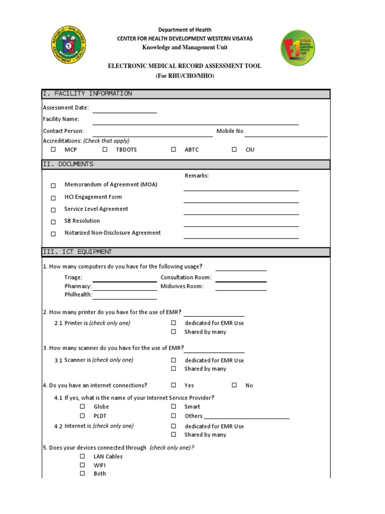 EMR Assessment Tool for RHU (2) (1) | PDF | Electronic Health Record | Internet