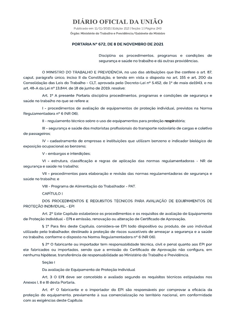 Portaria 672 de 2021 Procedimentos, Programas e Condições de Segurança ...