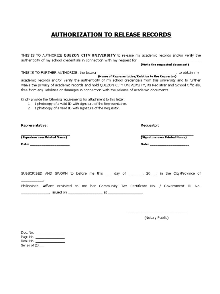 Authorization to Release Academic Records | PDF