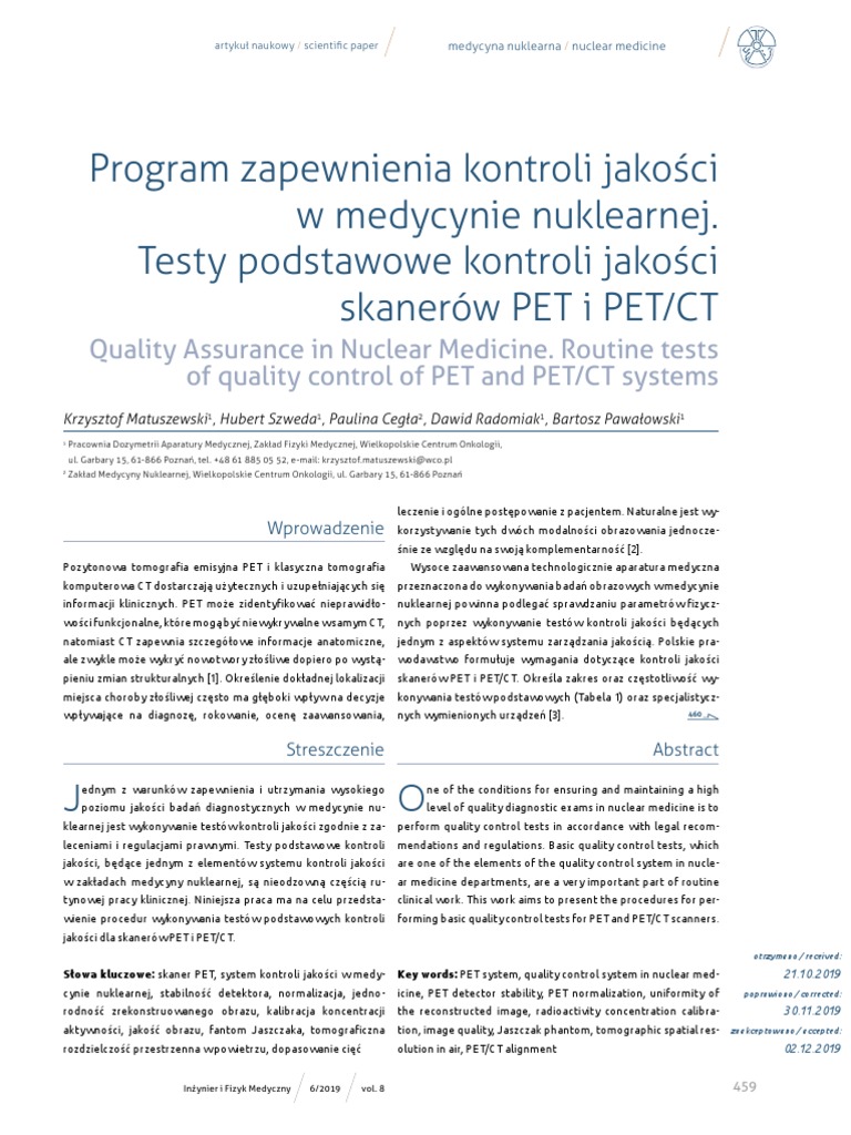 Program - Zapewnienia - Kontroli - Jako Ci - W - Medycynie - Nuklearnej ...