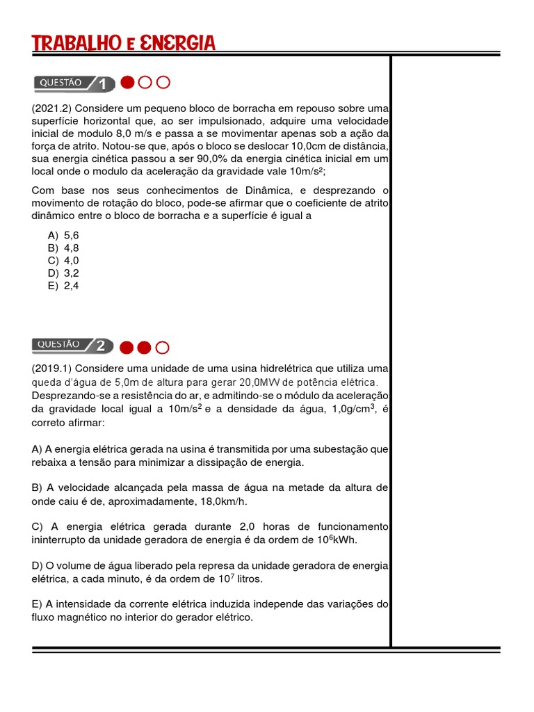 Trabalho e Energia - Ebmsp | PDF | Motores | Motor de Combustão interna