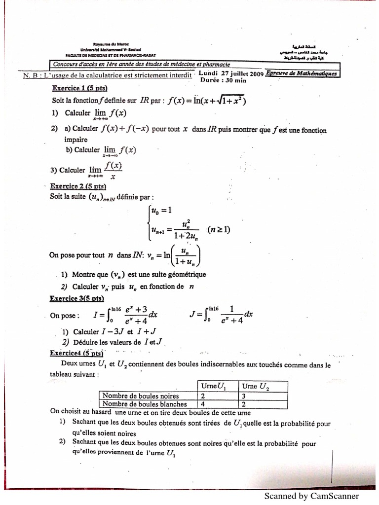 Concours Medecine 2009 | PDF