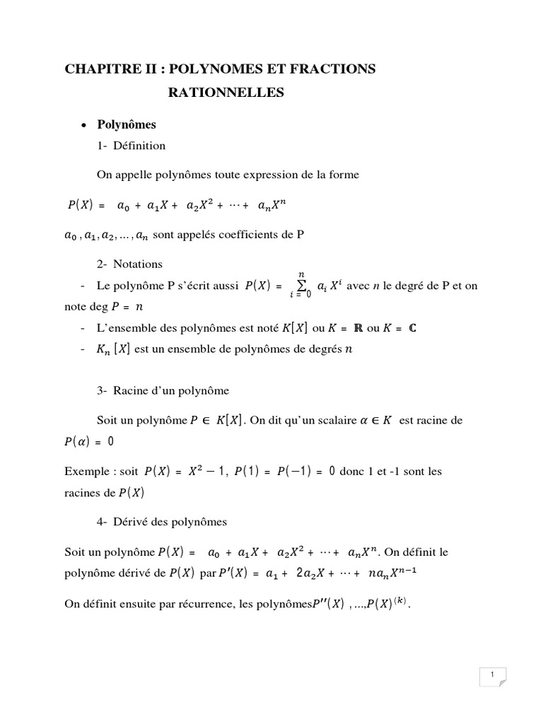 Polynômes et Fractions Rationnelles | PDF | Intégral | Limite ...