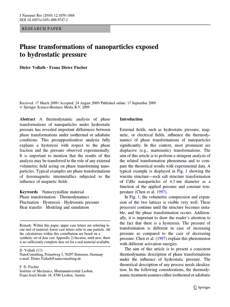Phase Transformations of Nanoparticles Exposed To Hydrostatic Pressure | PDF | Entropy | Phase ...