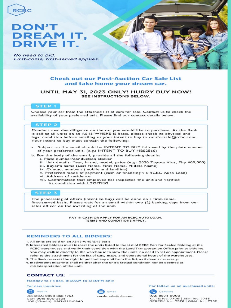 RCBC Post-Auction Car Sale List | PDF | Private Transport | Vehicle ...