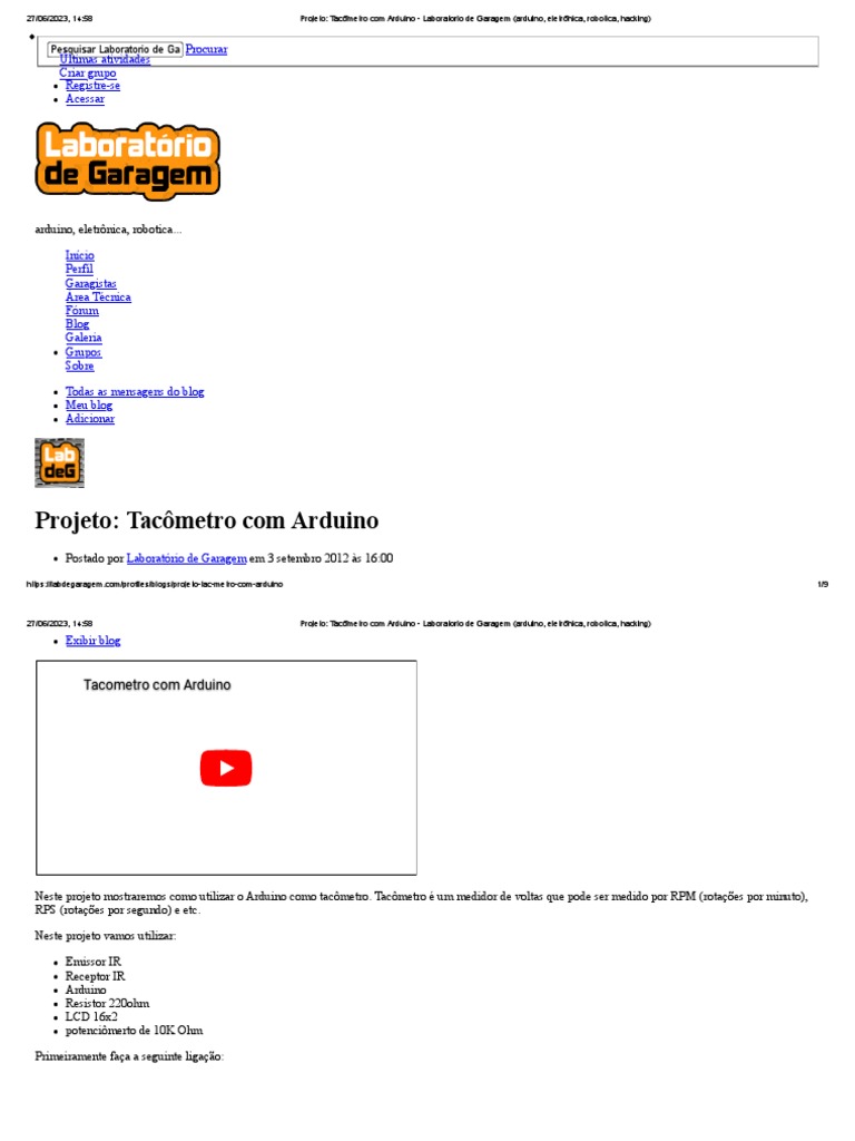 Projeto Tacômetro Com Arduino Pdf Arduino Hardware De Computador 4703