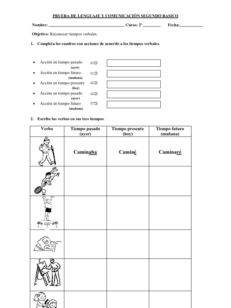 Ejercicios de Tiempos Verbales 3° Primaria | PDF