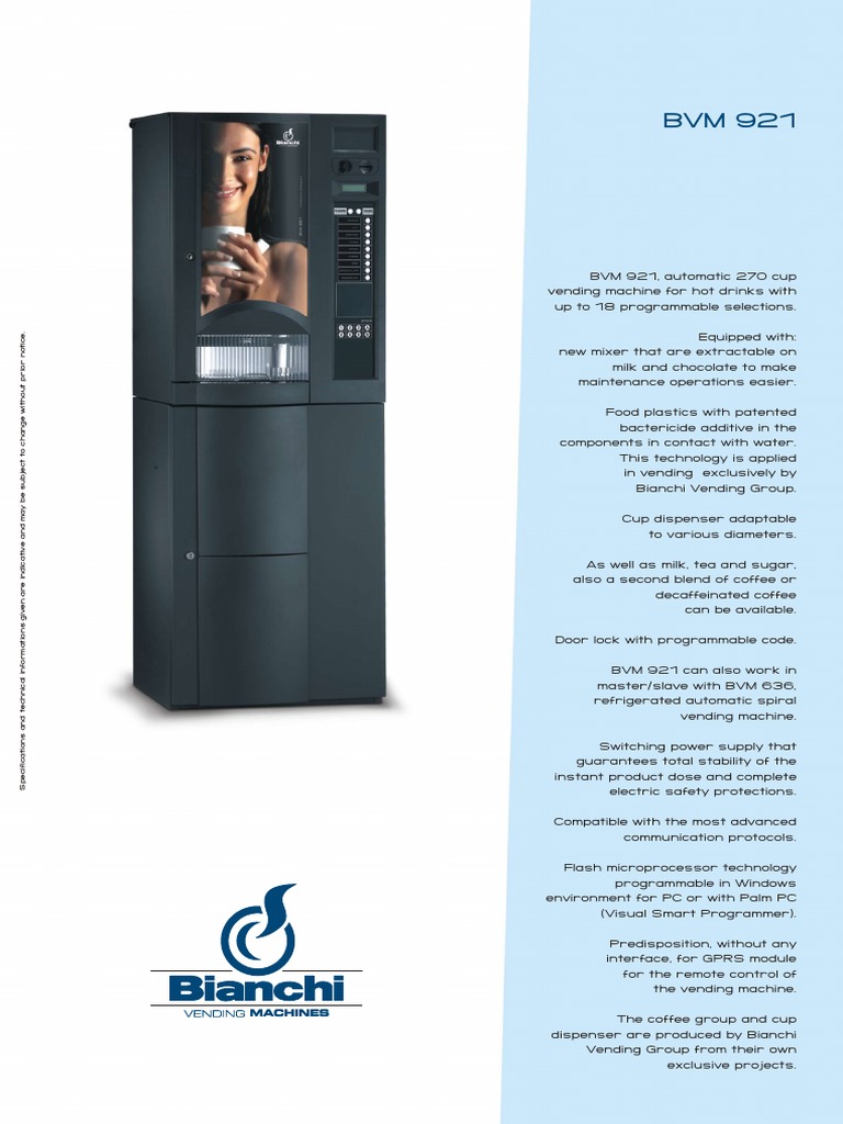 BVM 921 Uk | PDF | Vending Machine | Coffee