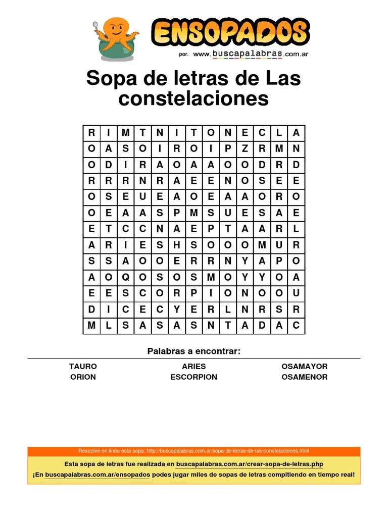 Sopa de Letras de Las Constelaciones | PDF