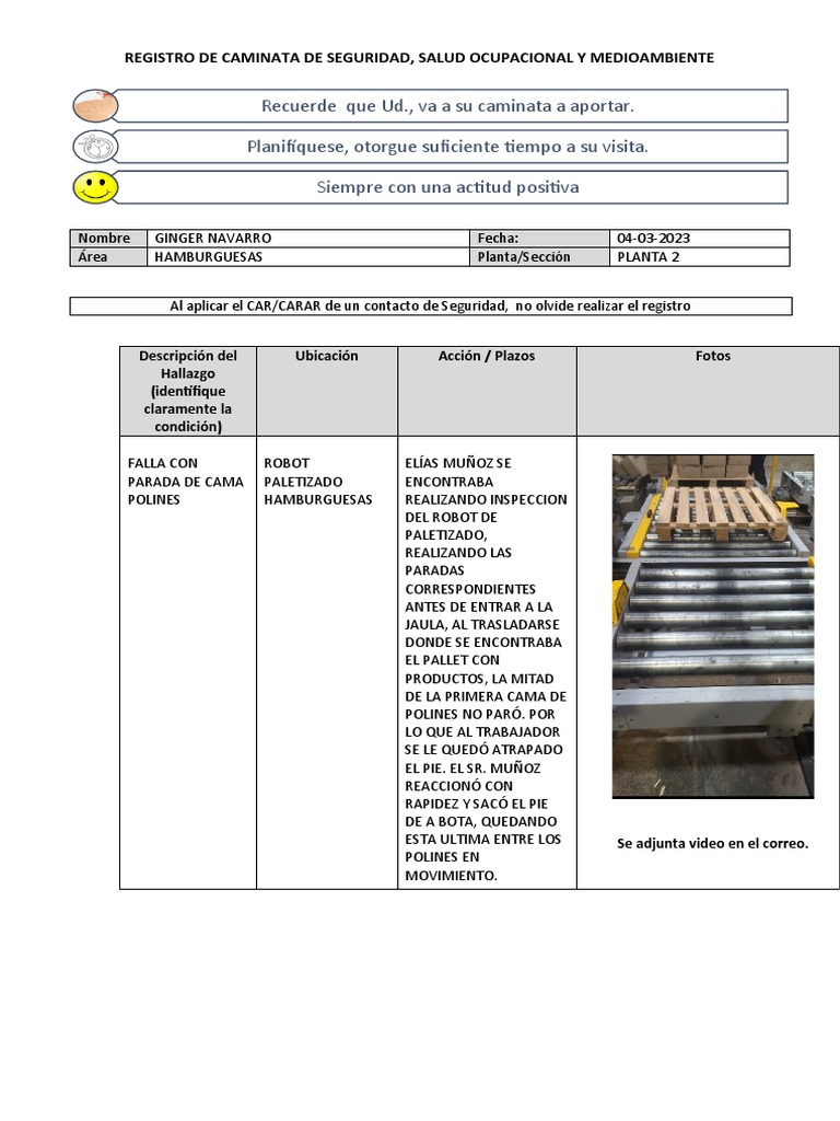 Registro de Caminata de Seguridad - Formato | PDF Registro de Caminata de Seguridad - Formato | PDF