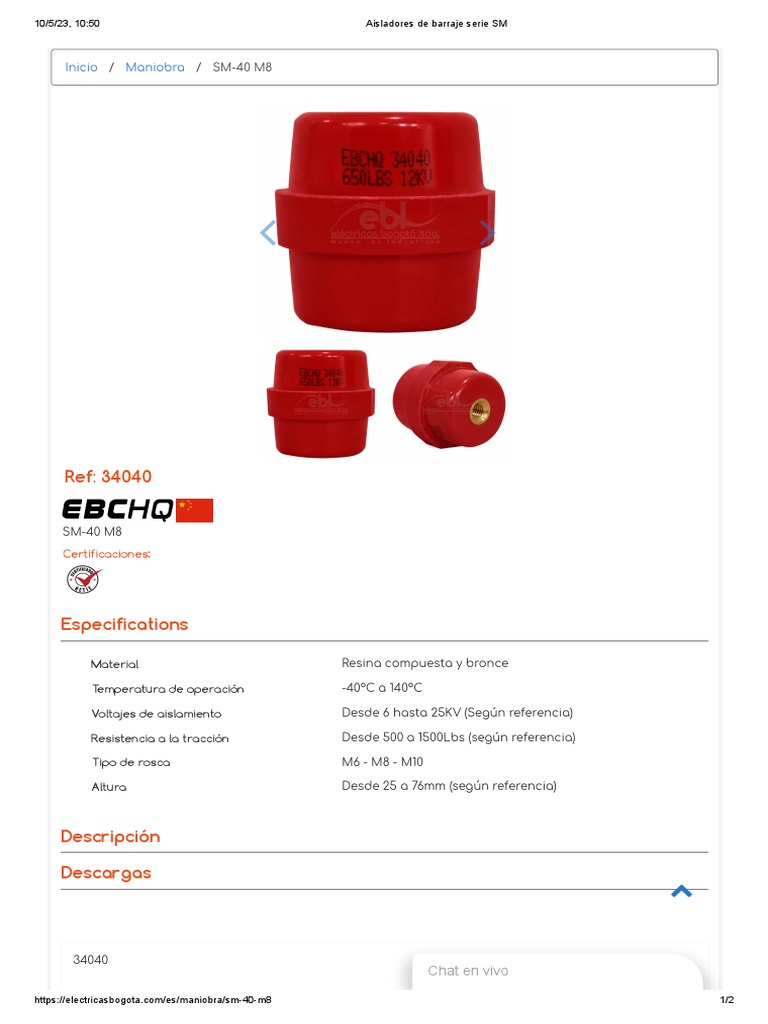 Aisladores de Barraje de Resina de 40 MM Con Tornillo de 12 KV | PDF