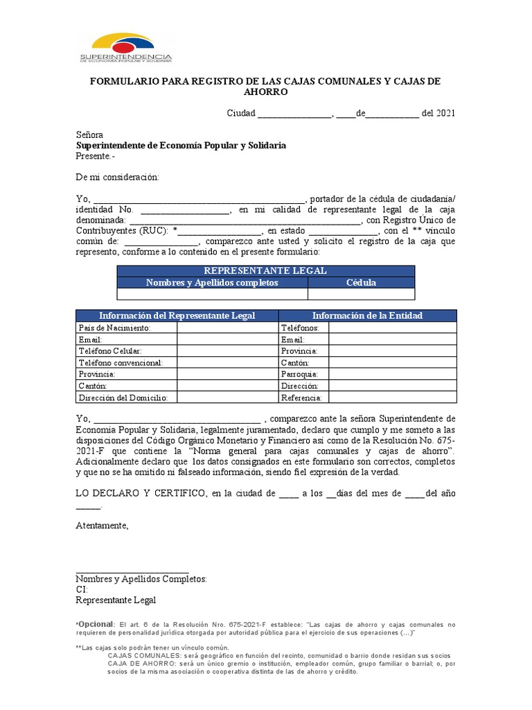 Formulario para Registro de Cajas Comunales y Cajas de Ahorro C | PDF | Justicia | Crimen y ...