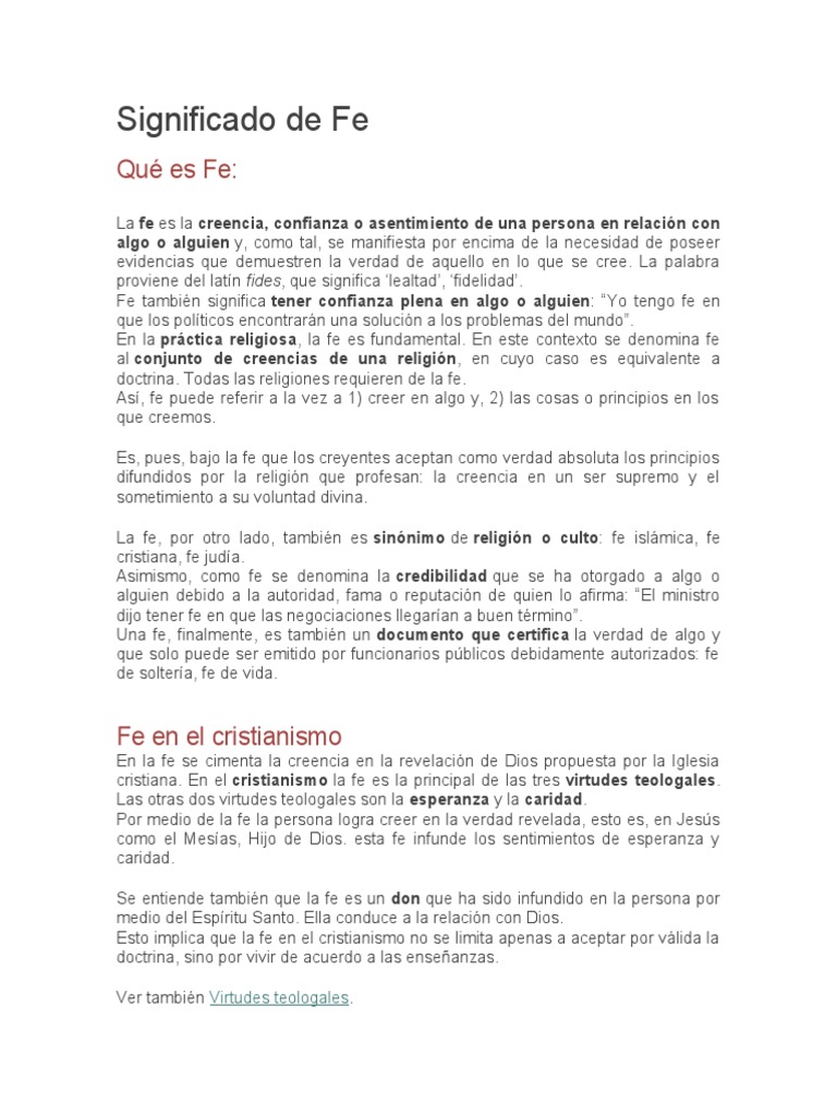 Significado y Concepto de Fe | PDF | Fe | Dios