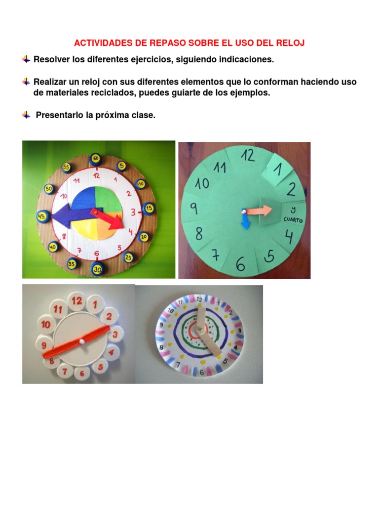 Ejercicios de Repaso Uso Del Reloj | PDF