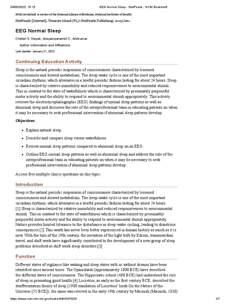 EEG Normal Sleep - StatPearls - NCBI Bookshelf | PDF | Sleep | Rapid ...