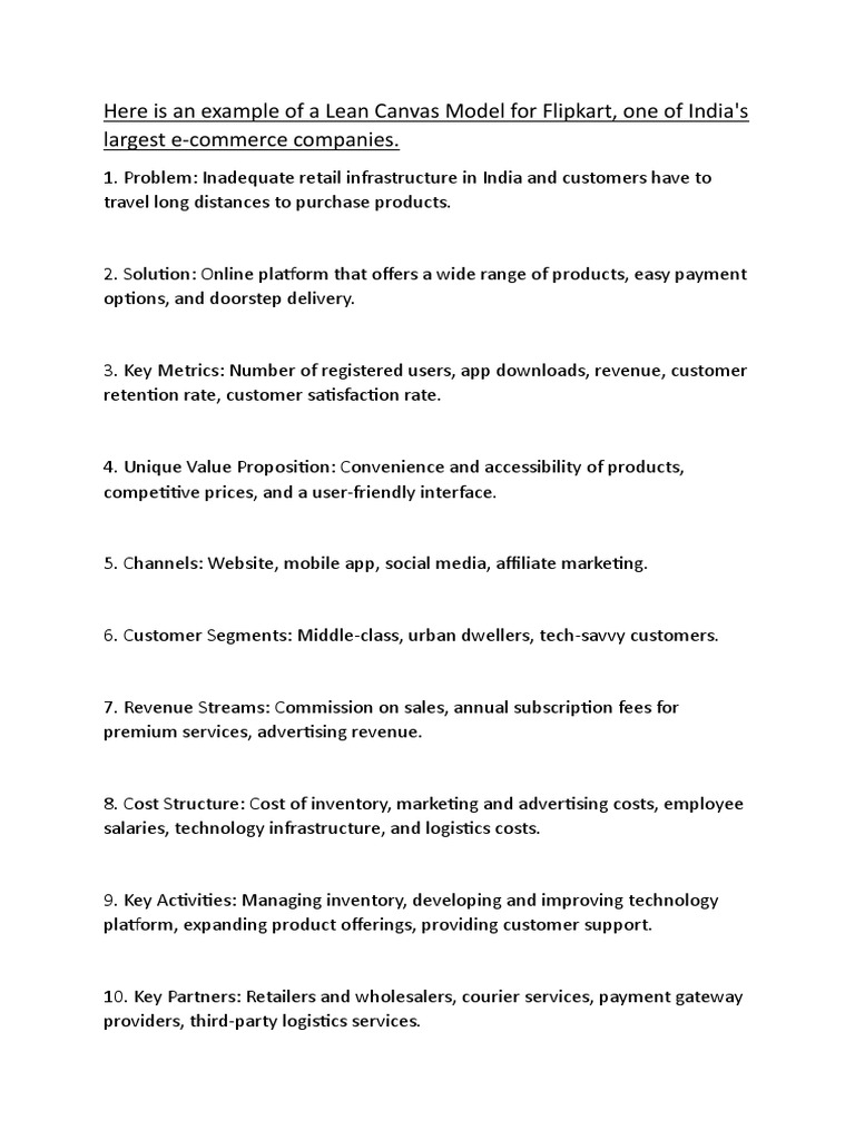 Flipkart Lean Canvas Model Example | PDF | Business | Technology ...