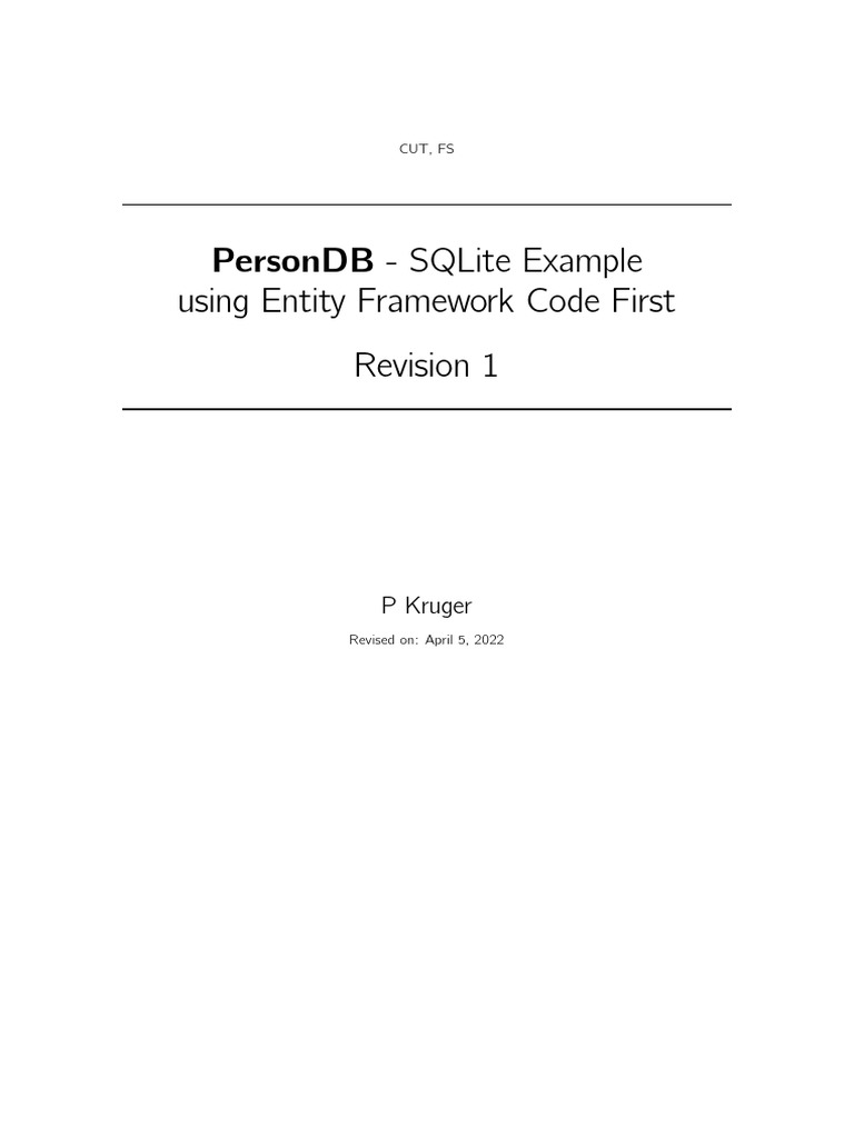 Persondb Sqlite Example Using Entity Framework 5 Pdf Method Computer Programming Class