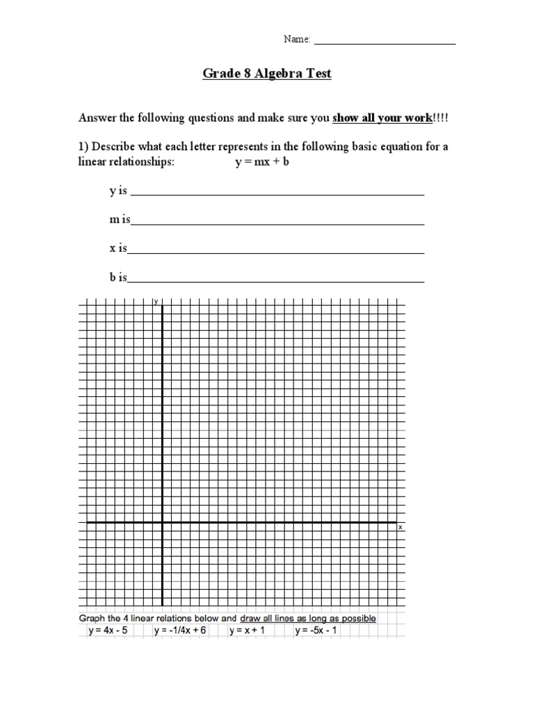 Grade 8 Algebra Real Test Pdf