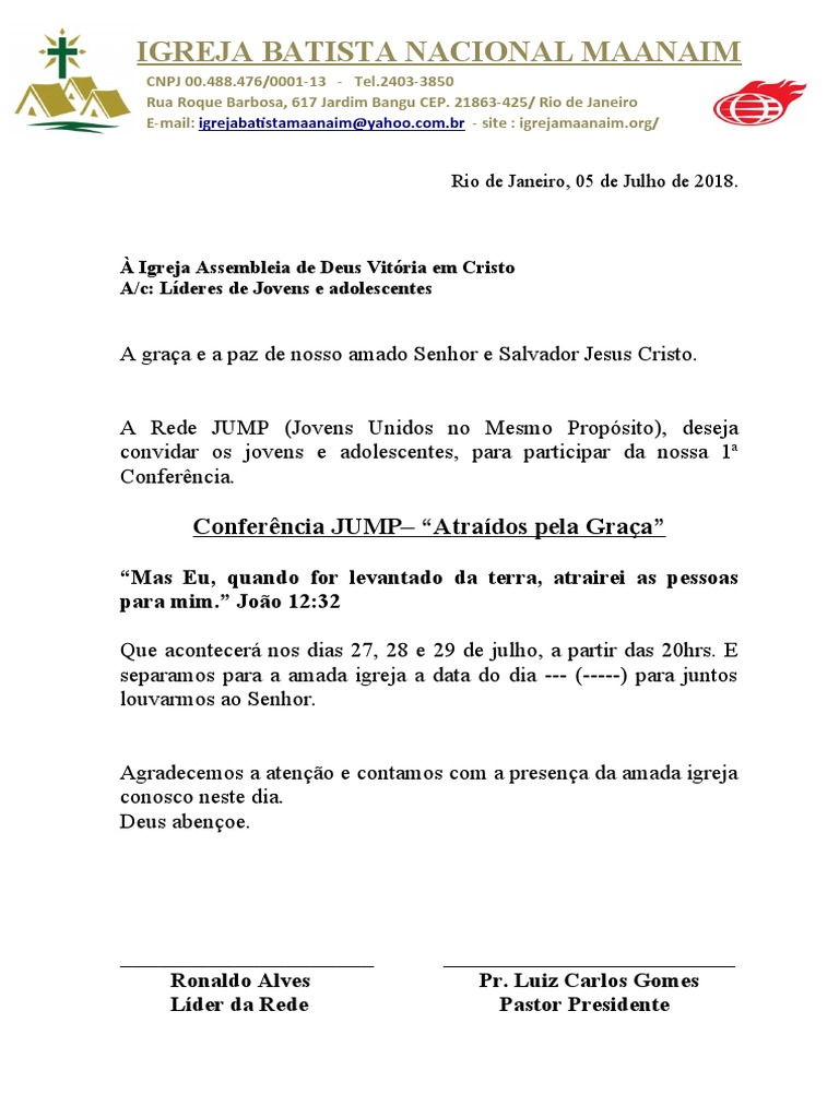 Modelo Carta Convite Igreja Do Carmo Porto