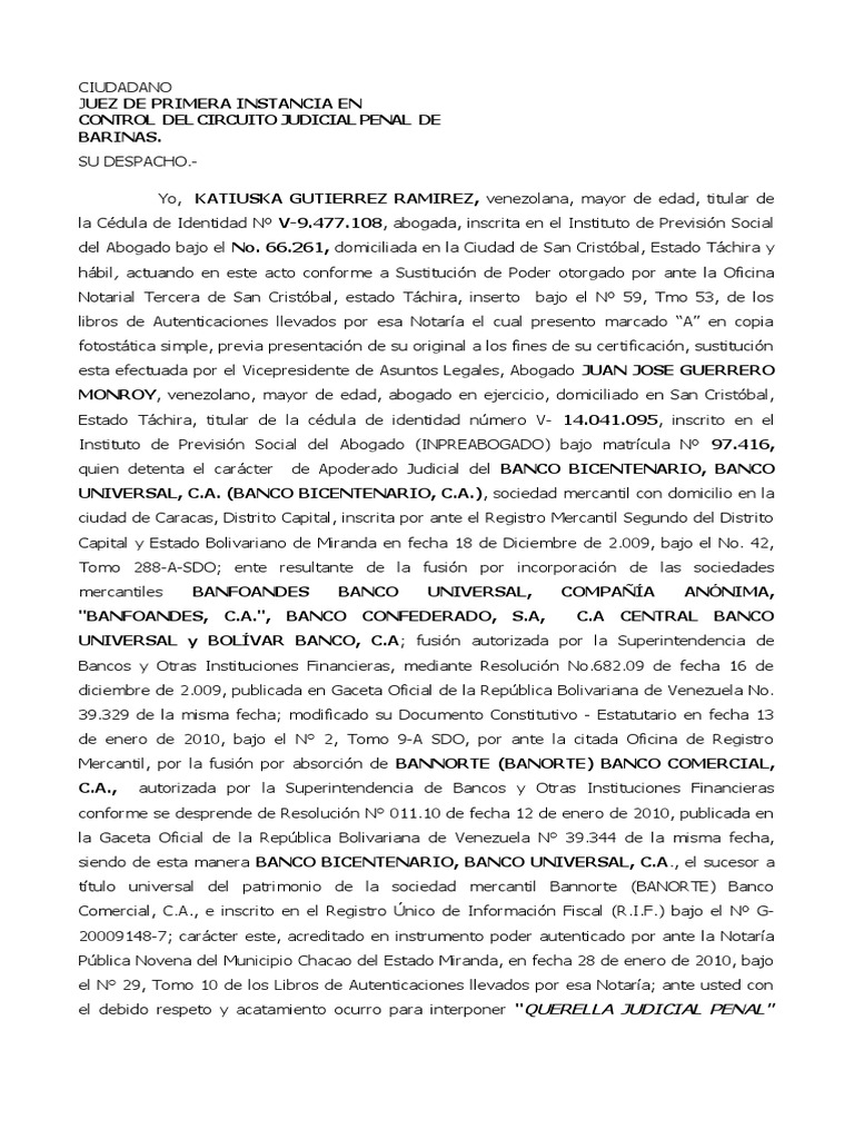 Modelo de Querella Judicial | Descargar gratis PDF | Queja | Venezuela Modelo de Querella Judicial | Descargar gratis PDF | Queja | Venezuela
