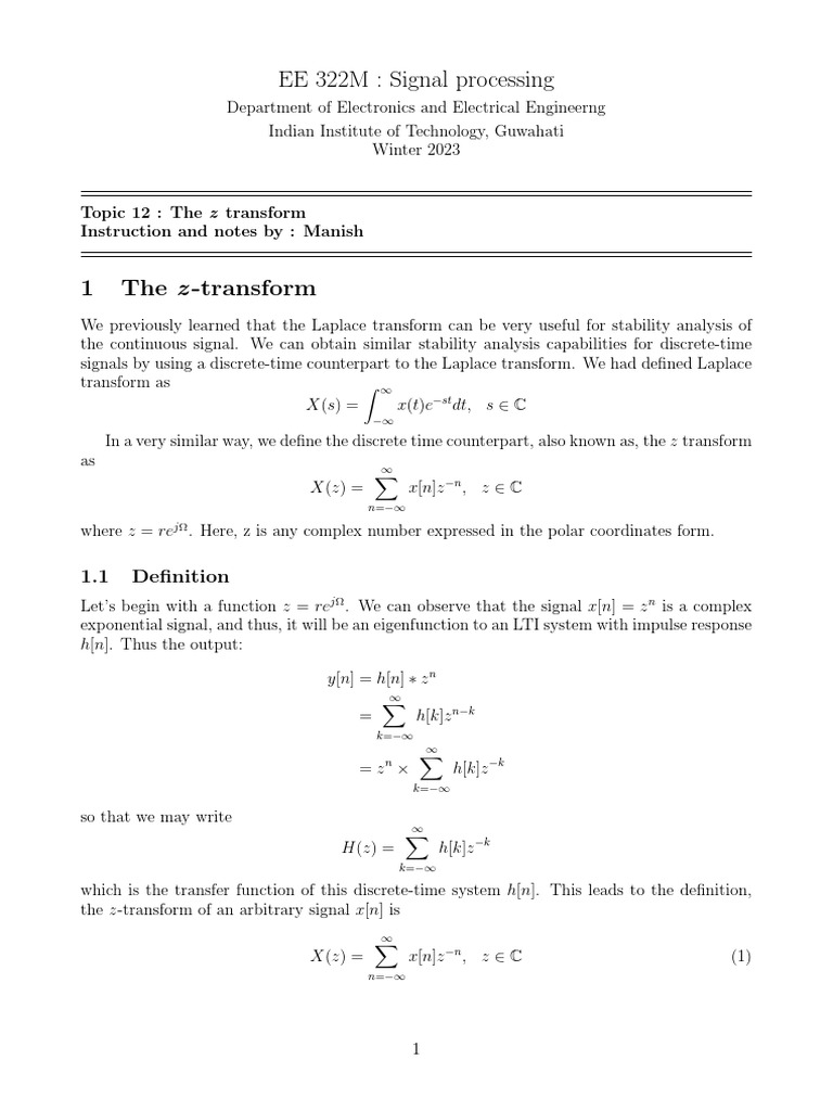 Topic12 Z Transform Pdf Laplace Transform Mathematical Analysis