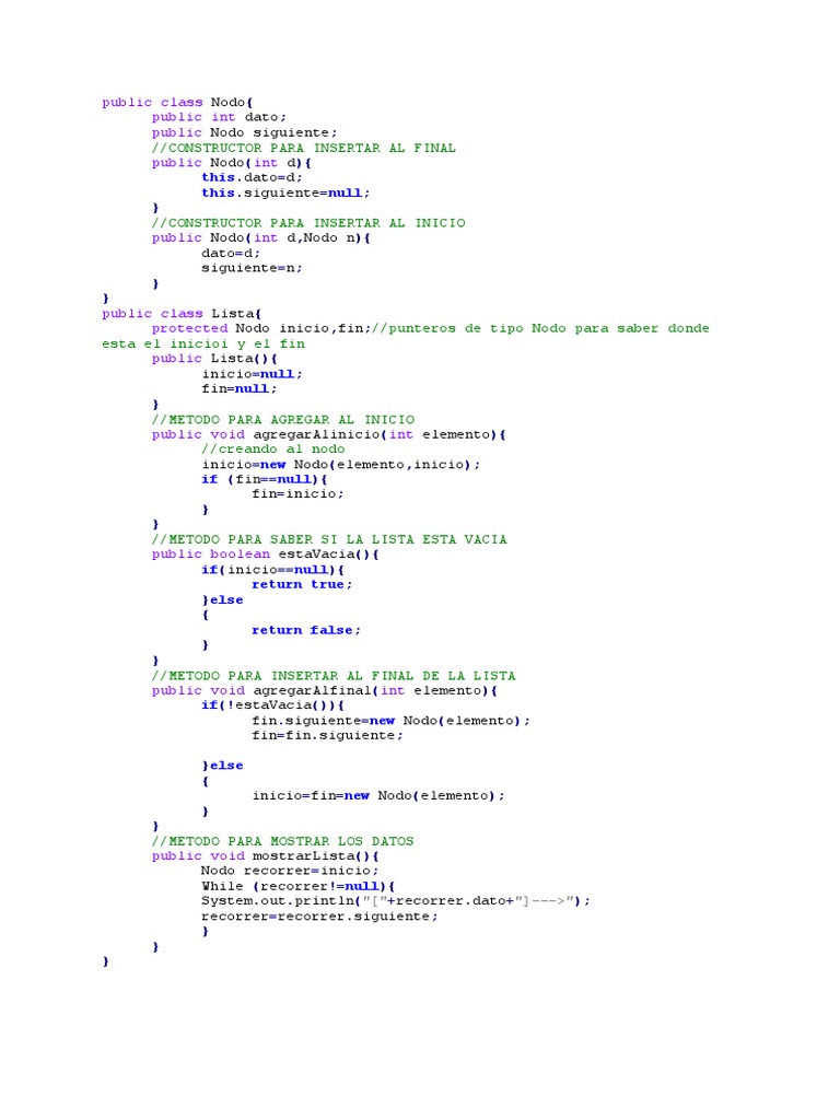 Implementación de Lista Enlazada en Java | PDF