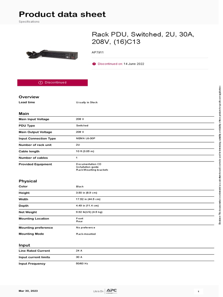 NetShelter Switched Rack PDUs - AP7911 | PDF | Electric Power | Equipment