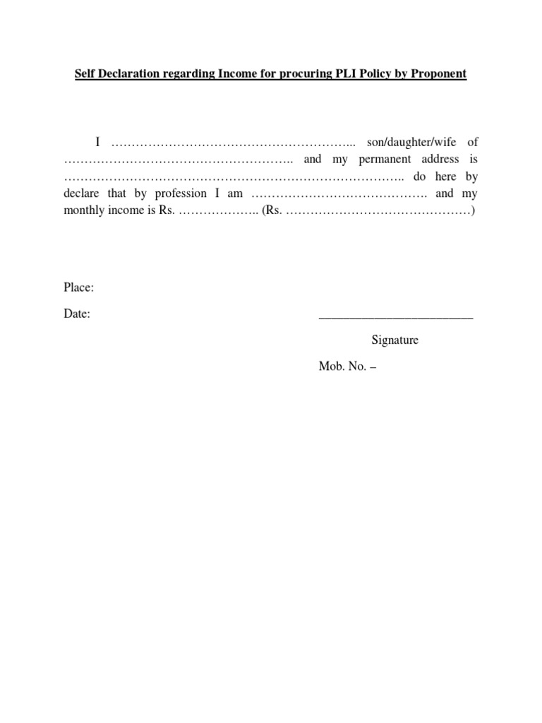PLI Income Self Declaration Form | PDF | Law