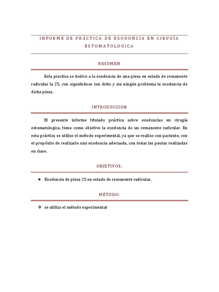 Exodoncia de Remanente Radicular 25 | PDF | Anestesia | Historial médico